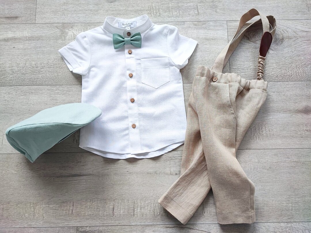 Page Boy Beige Outfit With Cap, Suspender Pants, Linen Shirt, Fly, Hat ...
