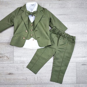 Olive Green Kids Suit, Jacket for Boys, Pants, Vest, Shirt, Bow Tie ...