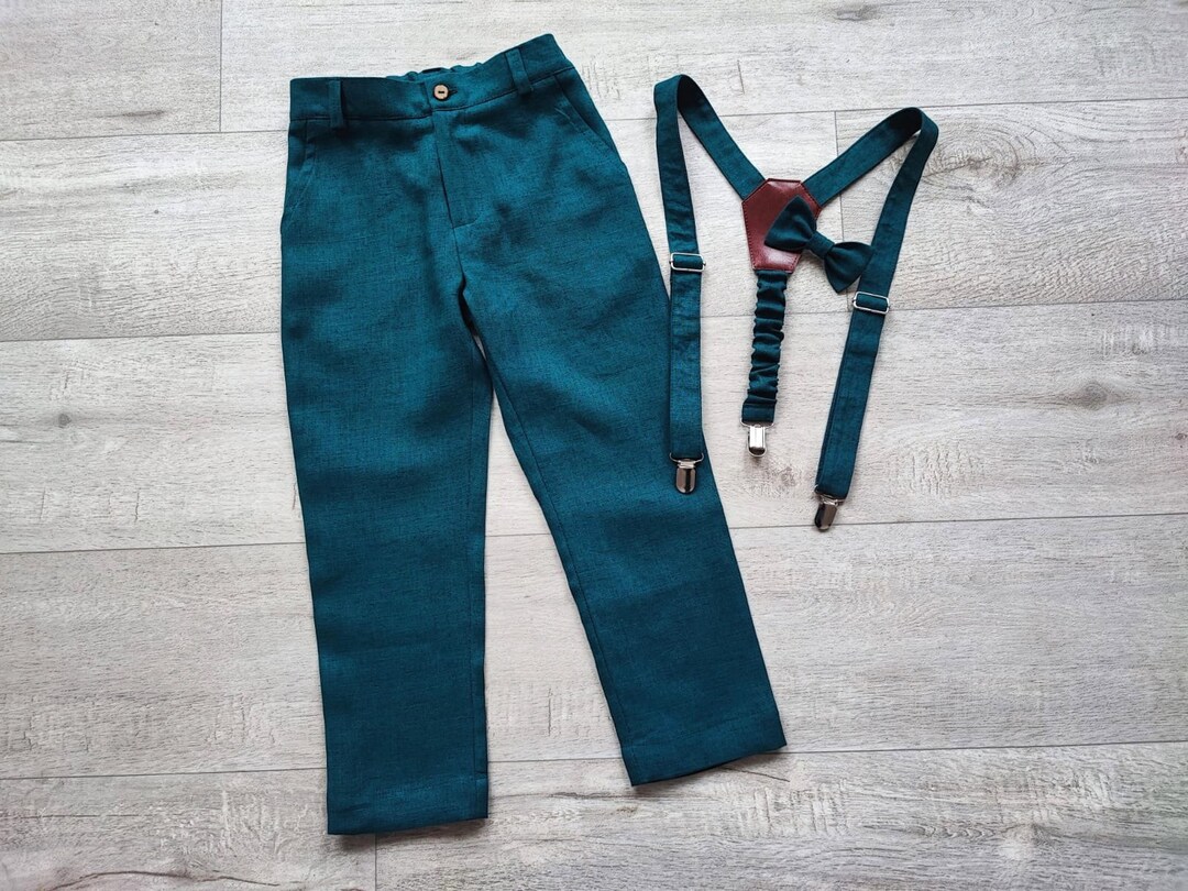 Boy Long Carrier Pants + Bow Tie+ Suspenders, Toddler Pants With Straps ...