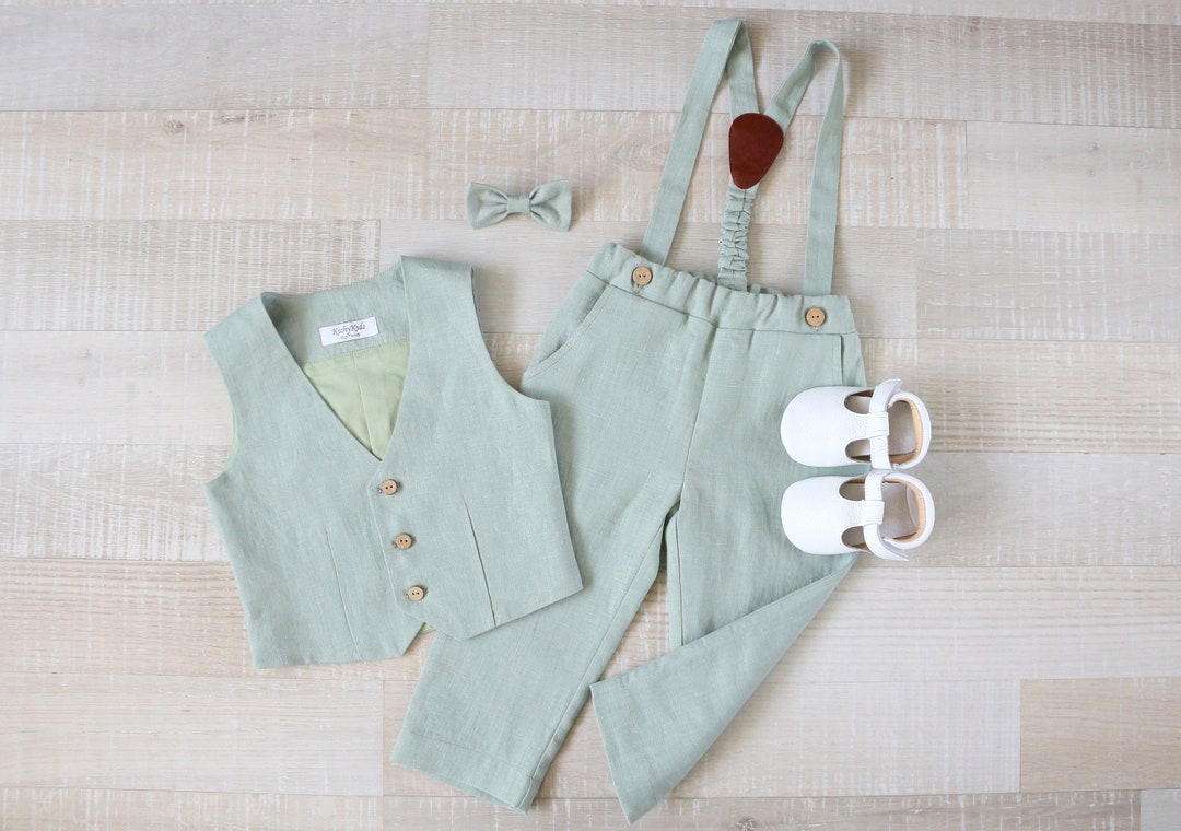Page Boy Green Suit Set, Baby Linen Carrier Pants, Toddler Vest - Etsy