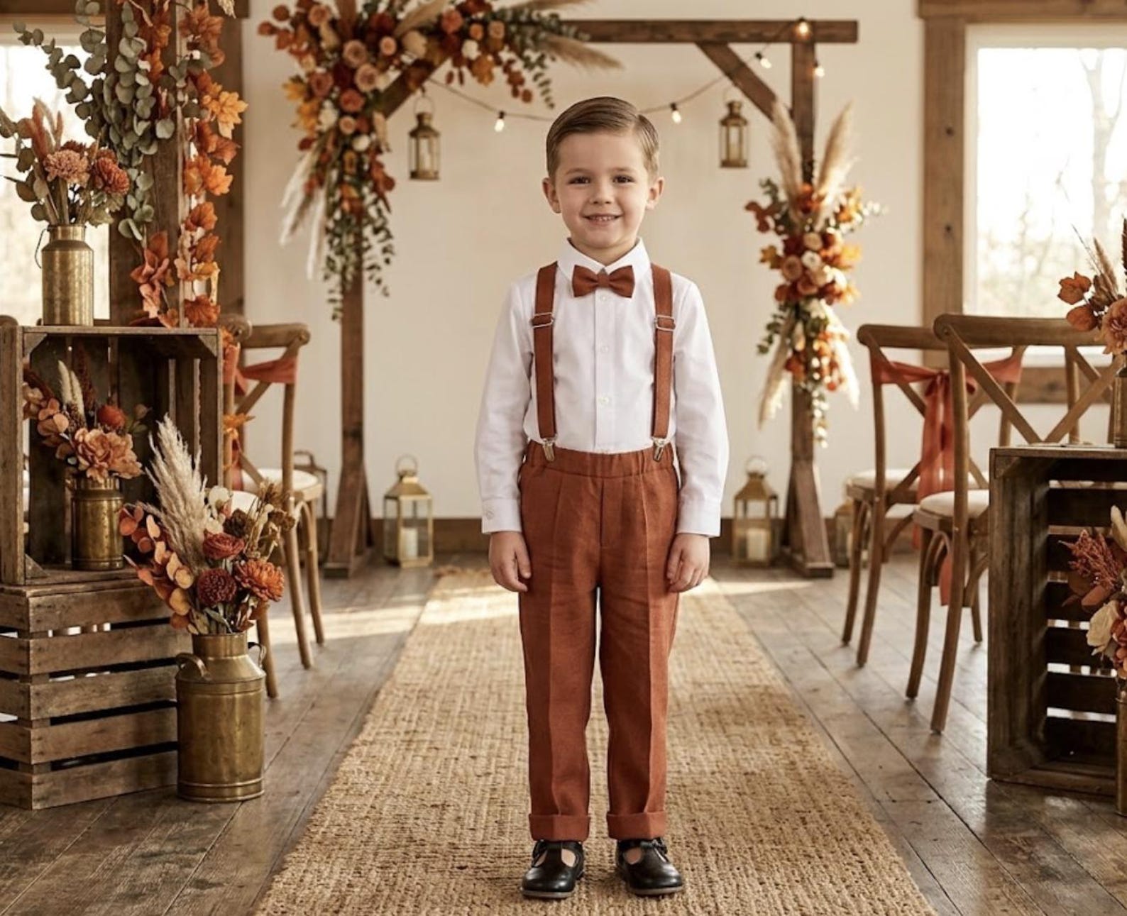Boys Burnt Rust Linen Outfit: Toddler Shirt, Pants, Bow Tie ...