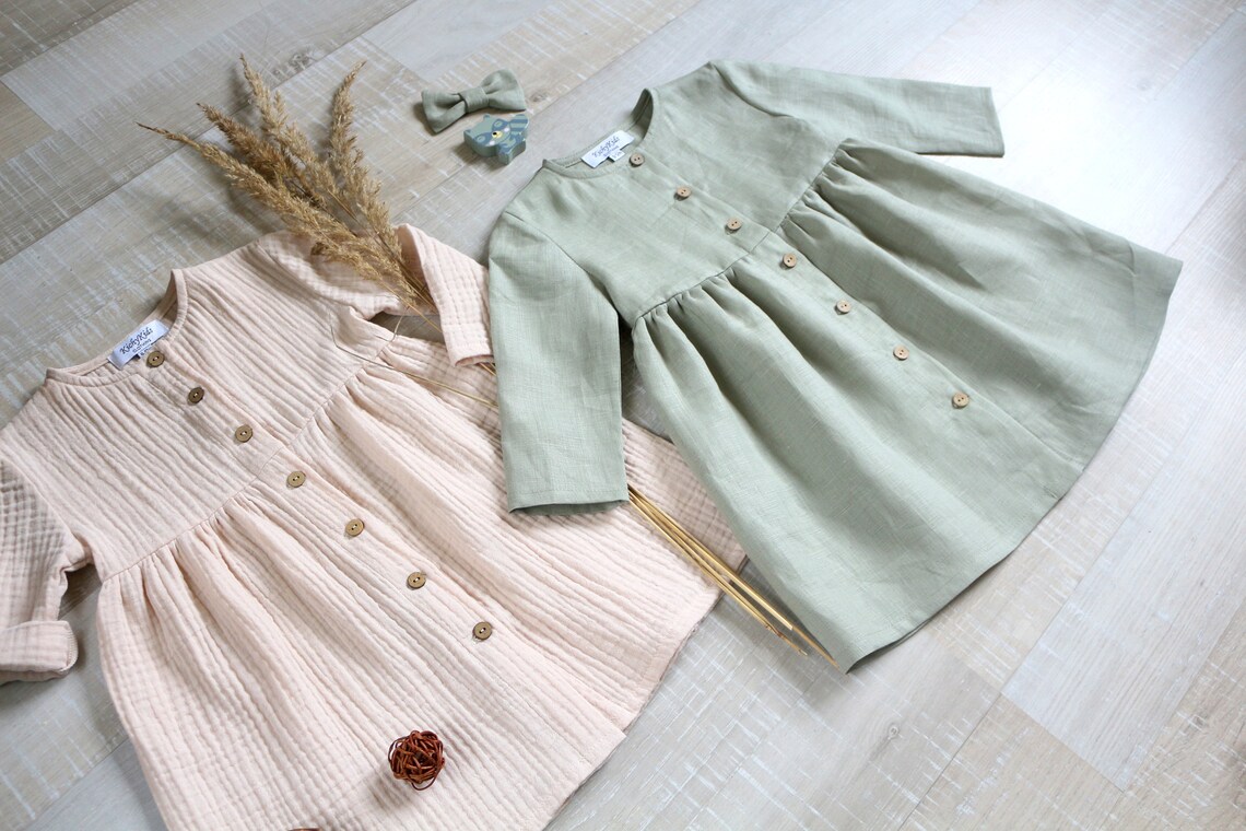 Girls Muslin Button Front Dress Long Sleeve Garment Toddler | Etsy