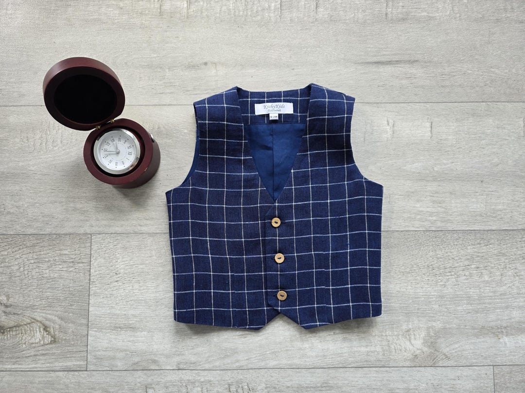 Blue Plaid Vest Baptism Waistcoats, Linen Vests in Many Colors - Etsy