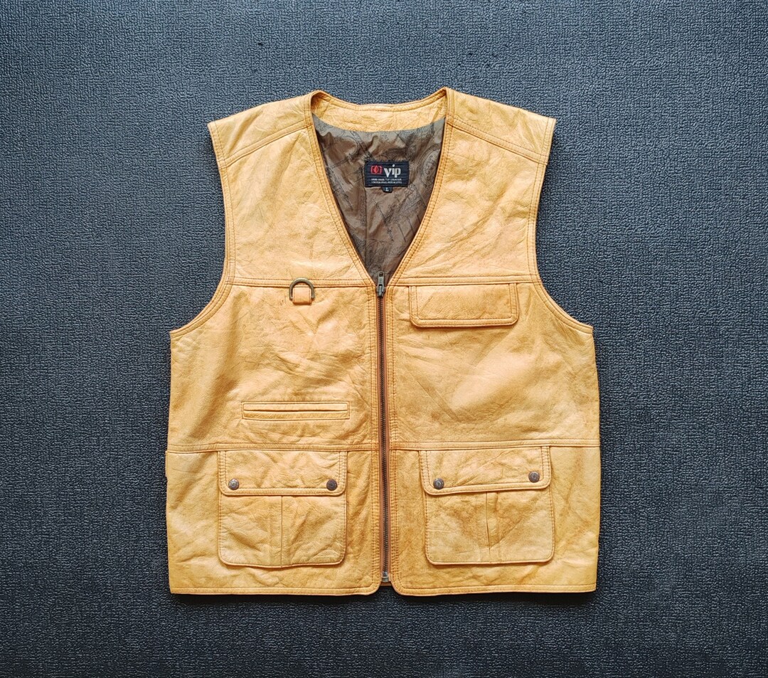 VIP Vintage 90s Japan Leather Vest Gilet Jacket Size Large 1990s ...