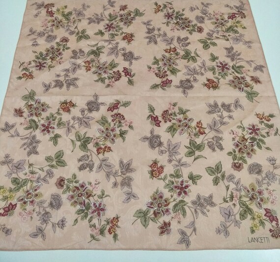 Vintage LANCETTI Floral motive luxury 90s Large handk… - Gem