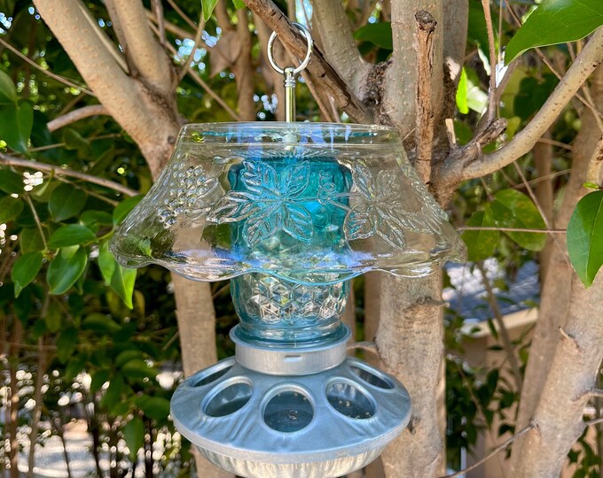 Mason Jar Bird Feeder, 1950s VINTAGE PRESSED GLASS Bowl, Hanging Small ...