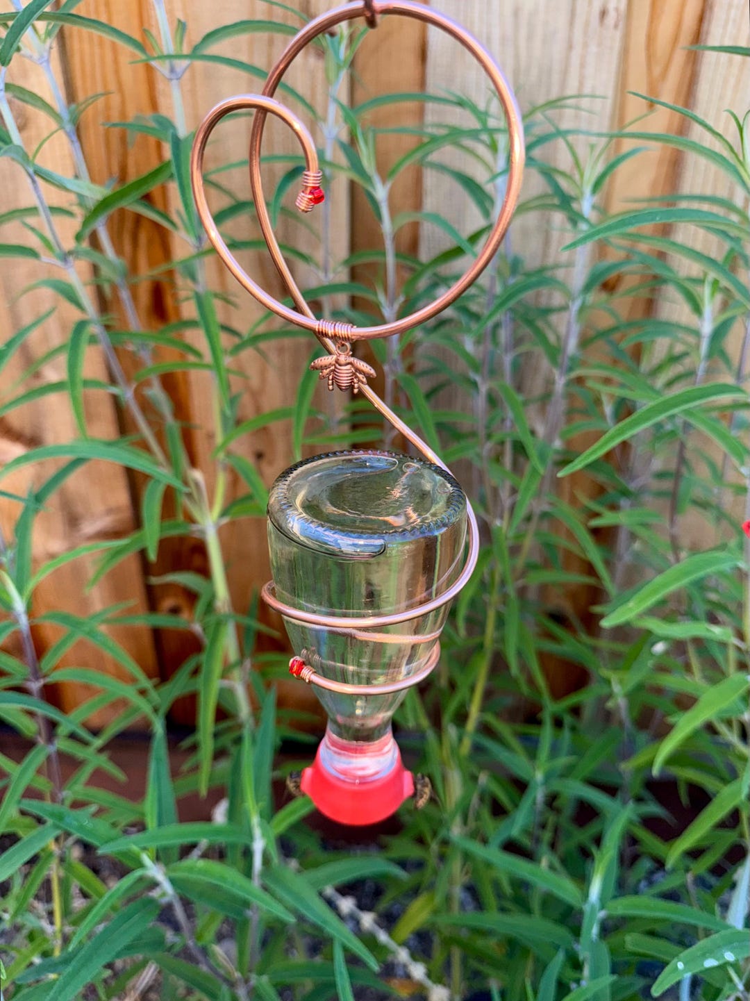 Bee Feeder: Hand-wrapped Copper Wire, Hanging Glass Bee Waterer ...
