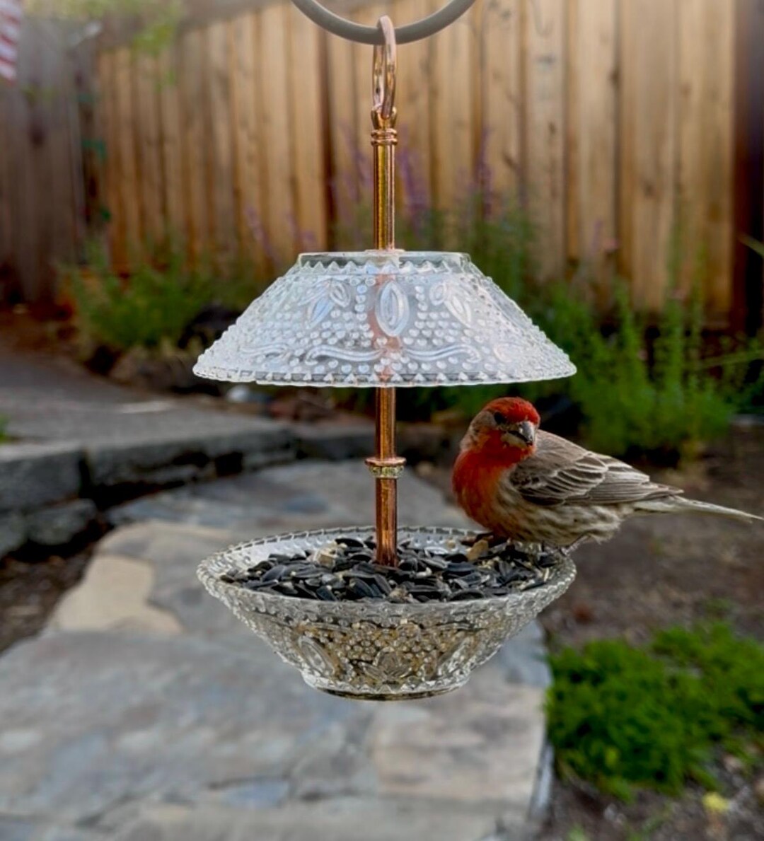 Hanging Bird Feeder, 1940s VINTAGE GLASS, SMALL Hanging Bird Feeder ...