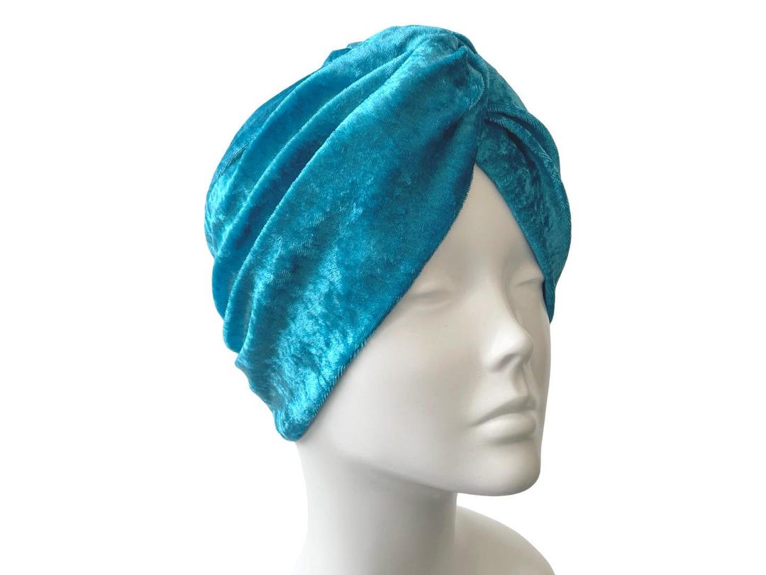 Turban Hat Turquoise Blue Velvet Turban Twist Head Wrap Hat Soft ...