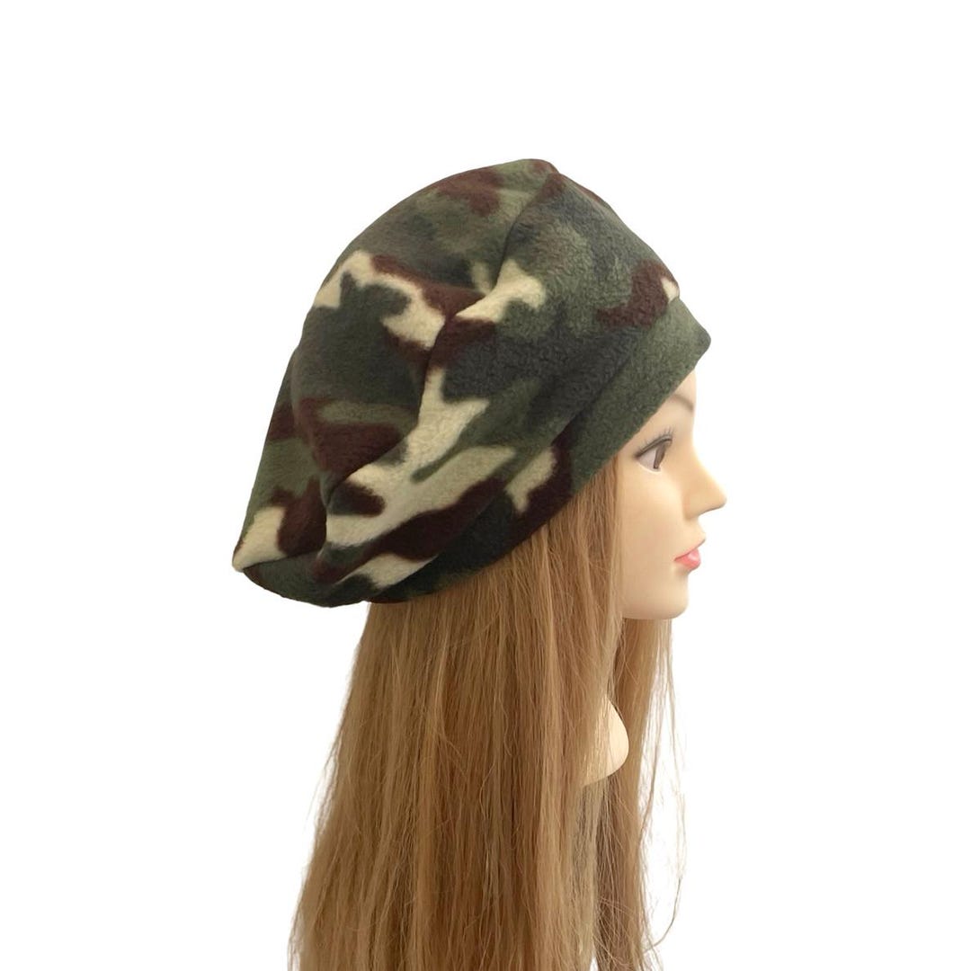 Green Camouflage Soft Fleece Beret Hat for Women Warm Winter Vintage ...