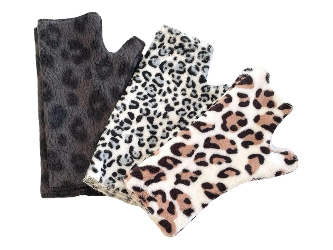 Leopard Print Fingerless Gloves Soft Patterned Fleece Texting Wrist ...