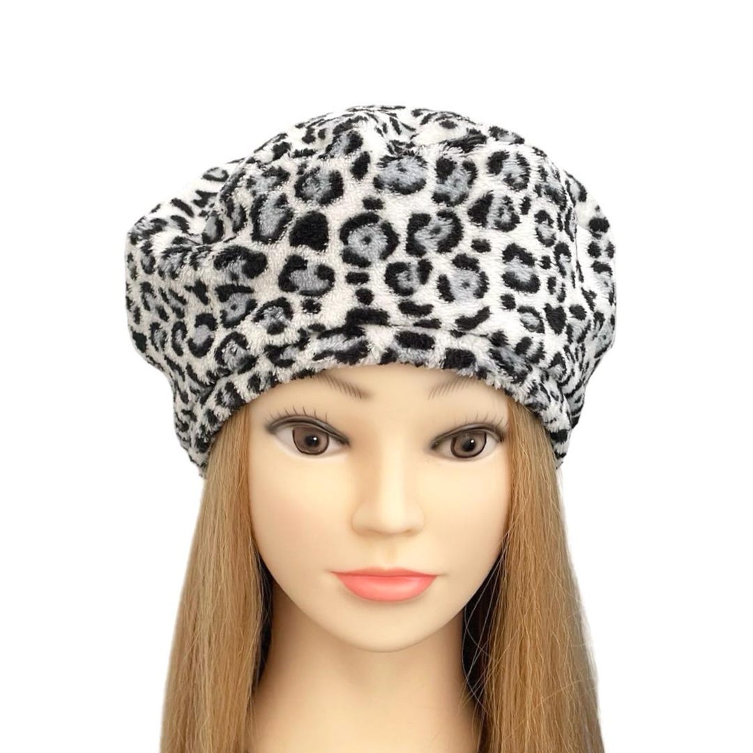 Beret Hat Very Soft and Fluffy White and Black Fleece Beret Hat for ...