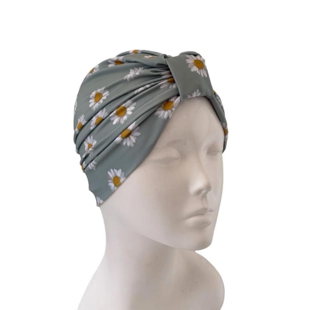 Floral Swim Cap, Prettied Summer Pool Head Wrap, Beach Turban, UPF 50 ...