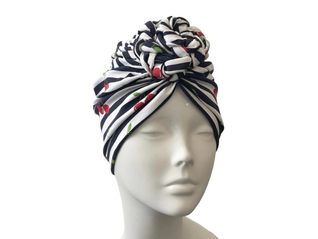 Striped Cotton Turban Hat for Women Trendy Soft Cherry Hair Loss Turban ...