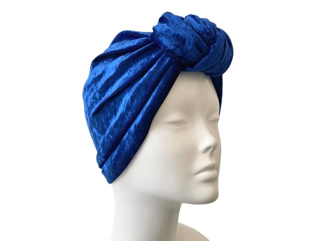 Royal Blue Crushed Velvet Turban Hat Soft Knot Vintage Hair Turban Head ...