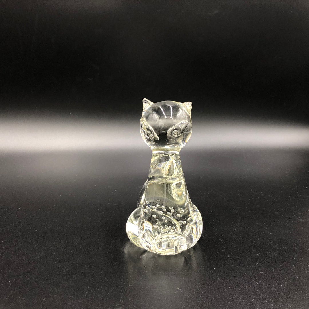 Vintage Glass Crystal Cat Paperweight Figurine - Etsy