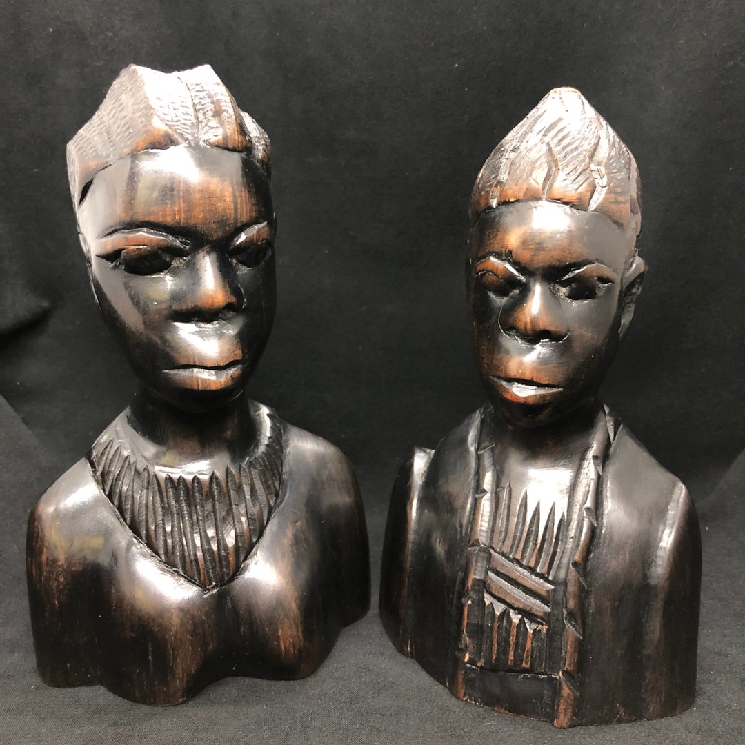 Vintage Pair African Hand Carved Busts - Etsy