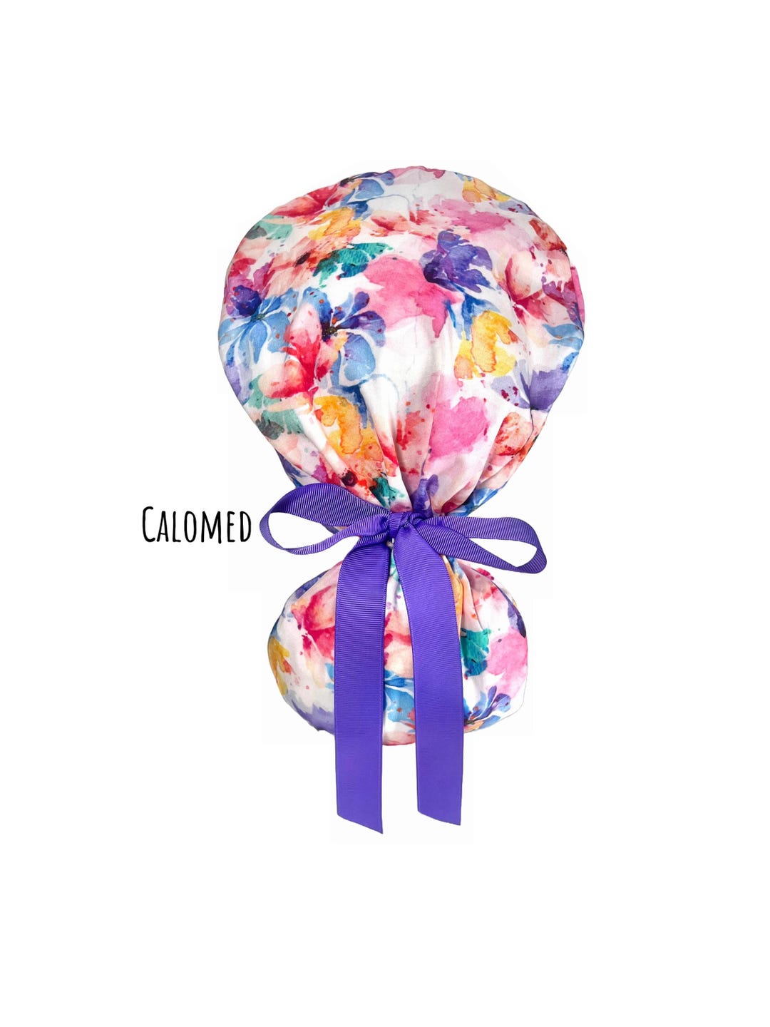 Pastel Watercolor Floral Ponytail Scrub Cap by Calomed: Handmade Cotton ...