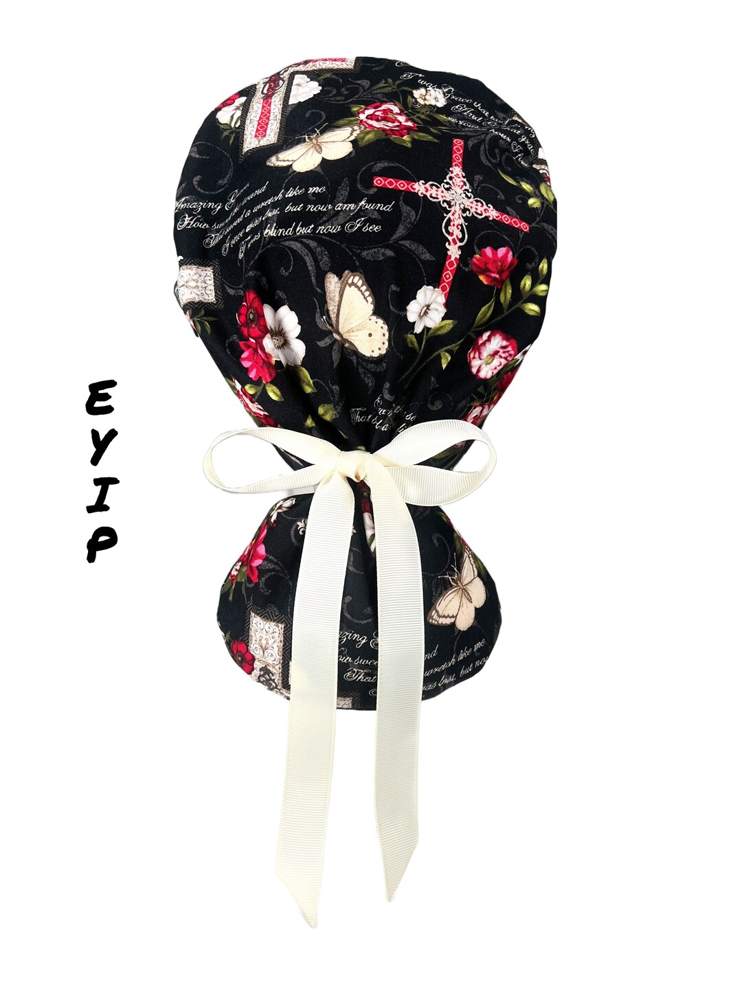 EYIP Scrub Cap Amazing Grace on Black Ponytail Scrub Cap for - Etsy