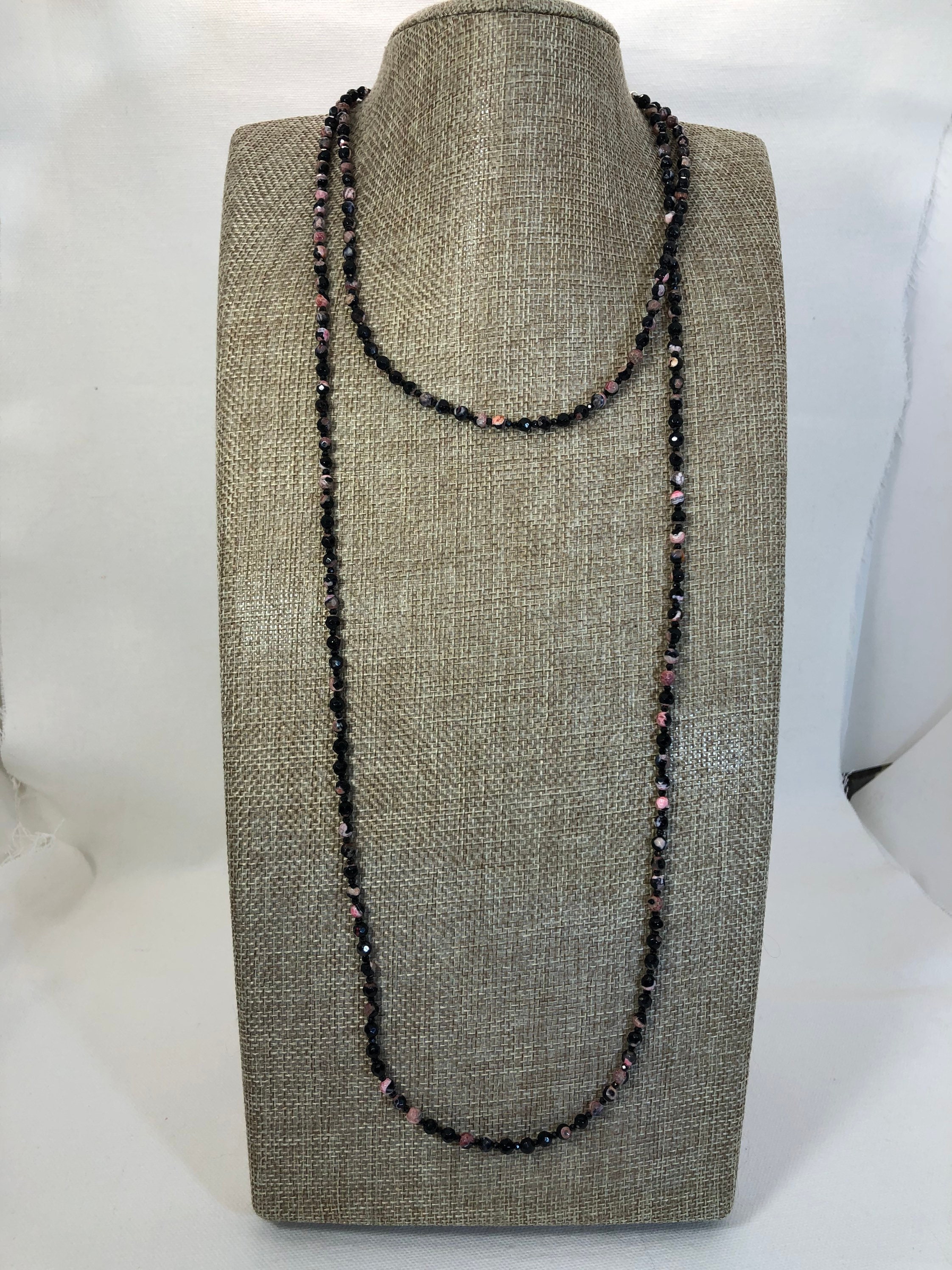 Pink Fire Agate Long Beaded Necklace - Etsy UK