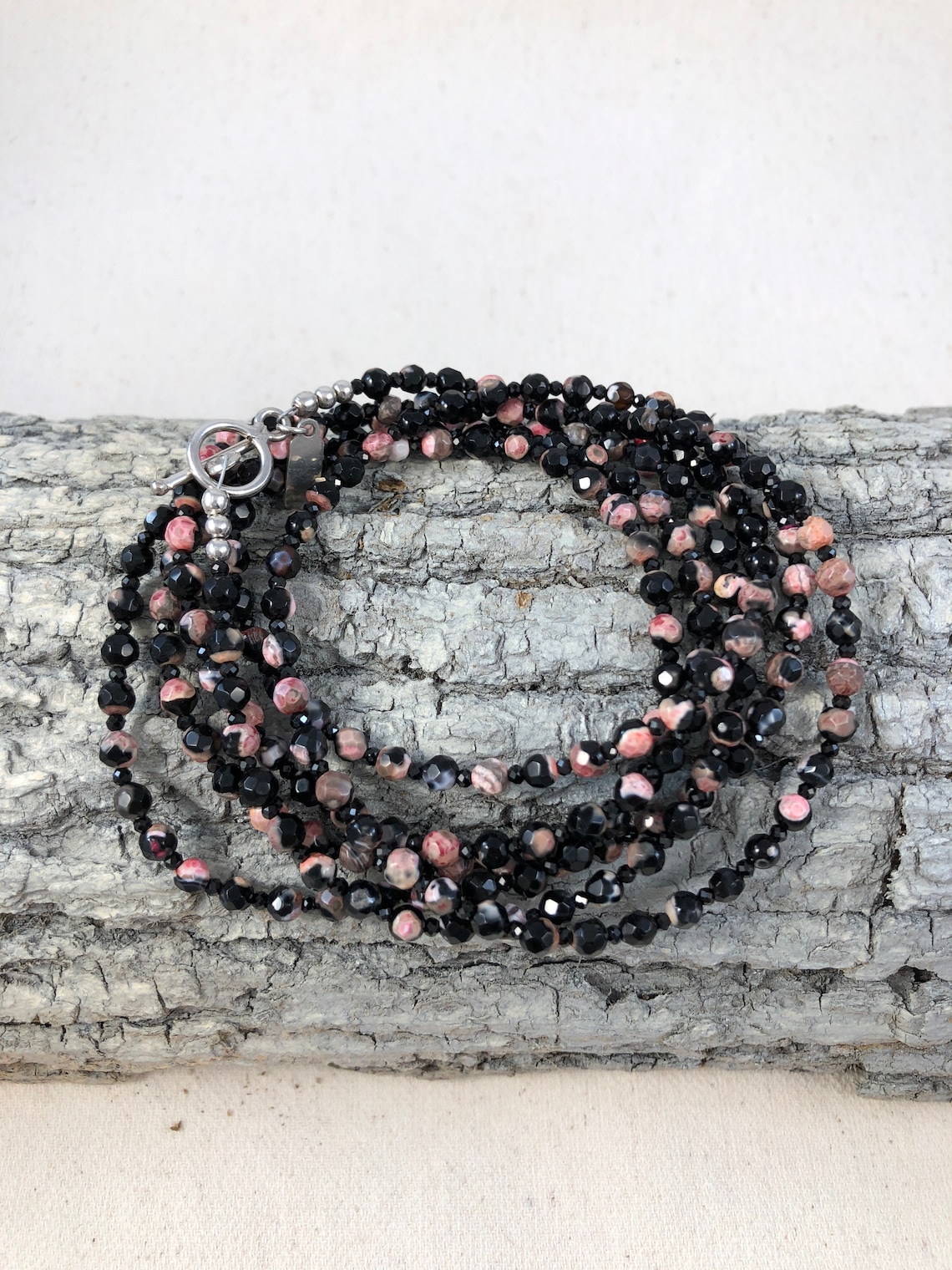 Pink Fire Agate Long Beaded Necklace - Etsy UK