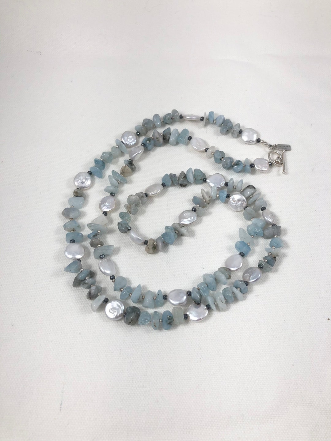 Collier long perlé aigue-marine et perle - Etsy France