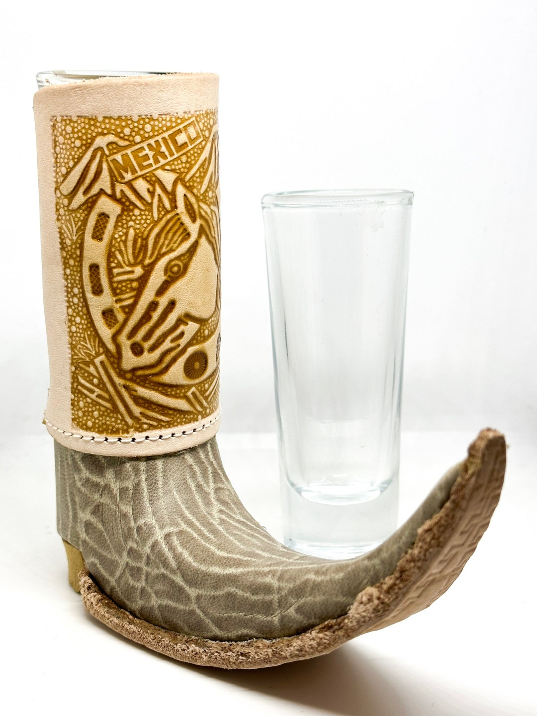 Mexican Leather Shot Glass, Bar Glass, Mexican Boot, Tequila Shot ...