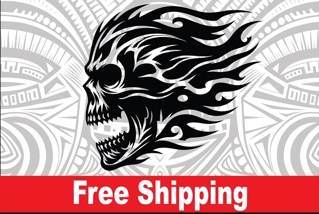Tribal Skull Decal of Flaming Skull Gift for Him Tribal Skull Sticker ...