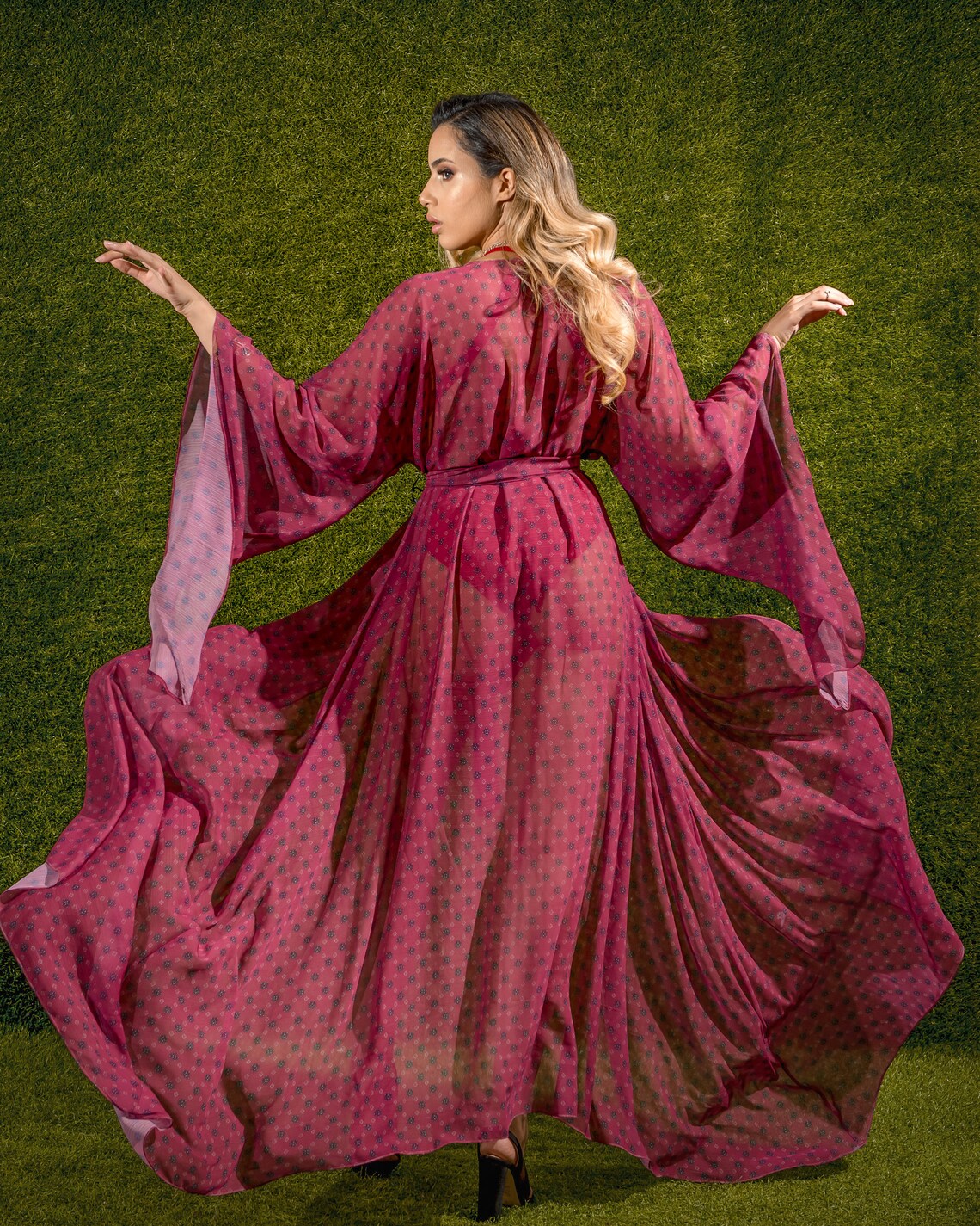 Red Chiffon Robe Cover up Kimono - Etsy Hong Kong