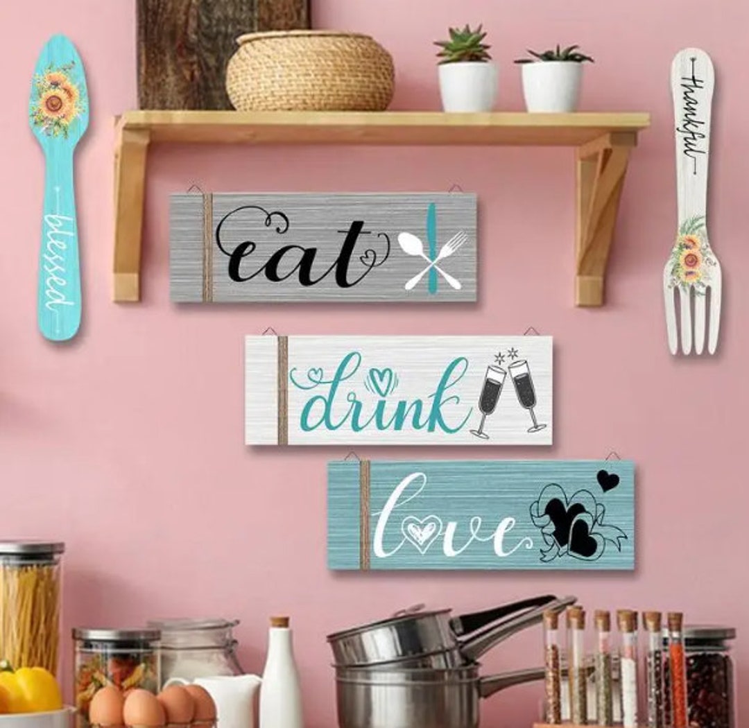 Eat, Drink, Love Wooden Kitchen Wall Signs - Etsy