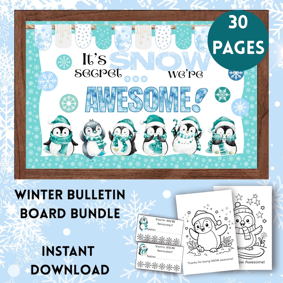 Watercolor Penguin Winter Bulletin Board Set | Classroom Decor (digital ...