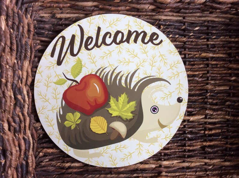 Metal Wreath Sign WELCOME Hedgehog Fall Print Wreath Sign, Metal Home ...