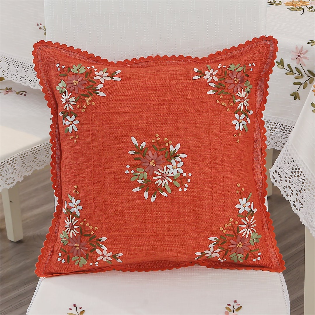 Hand Embroidered Floral Cushion Cover Set: 100% Cotton, 18x18 Inch - Etsy