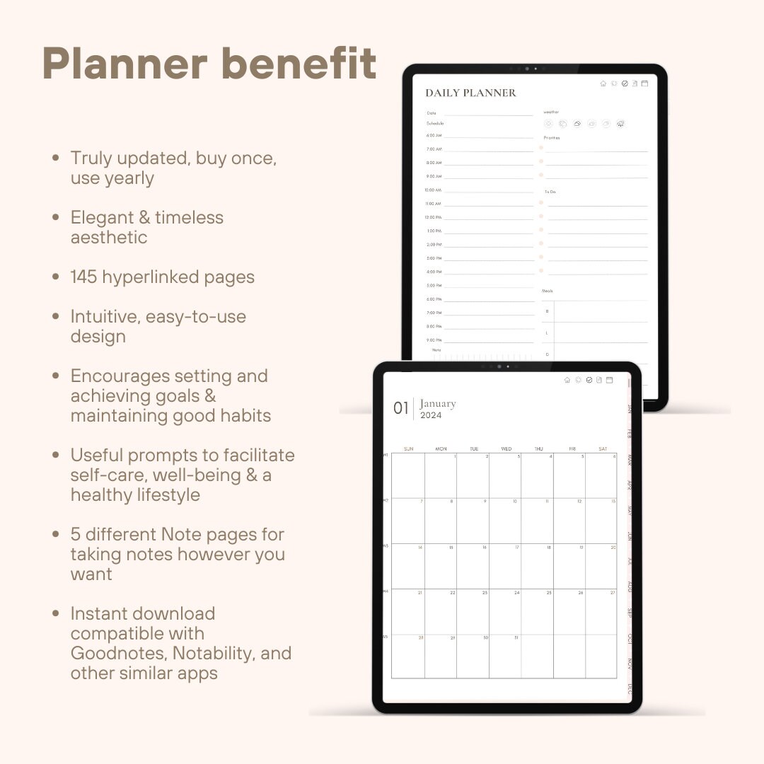 2024 Digital Planner, 2024 Portrait Planner, Hyperlinked Digital Life ...