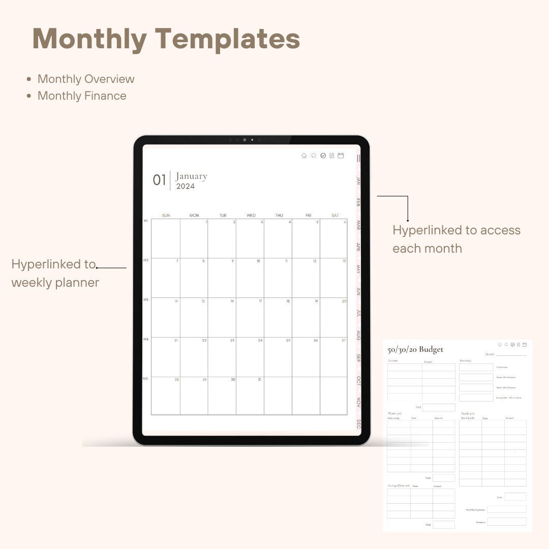 2024 Digital Planner, 2024 Portrait Planner, Hyperlinked Digital Life ...
