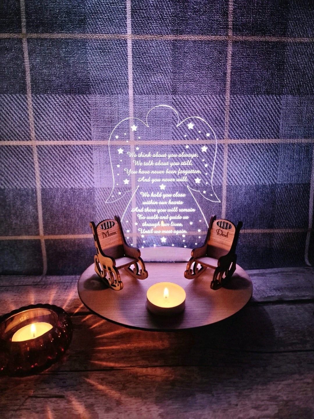 Personalised Angel Candle Memorial Display Light - Rocking Chair ...