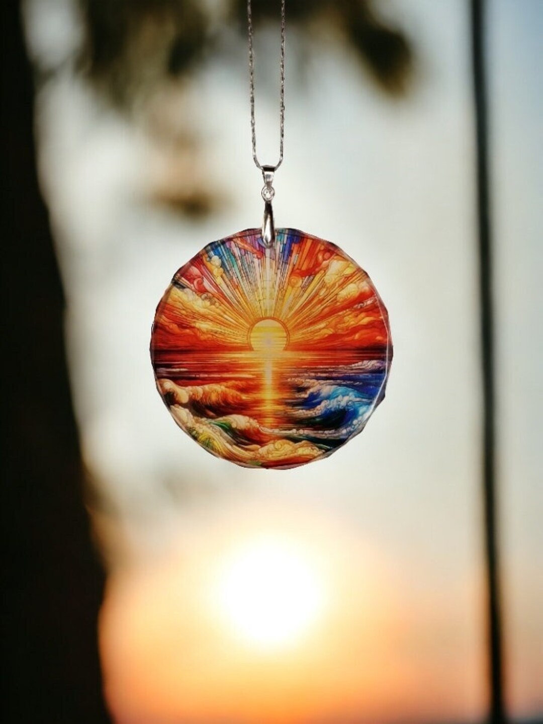 Glass Diamond Cut Edge Sunset Suncatcher Ornament - Bauble - Decoration ...