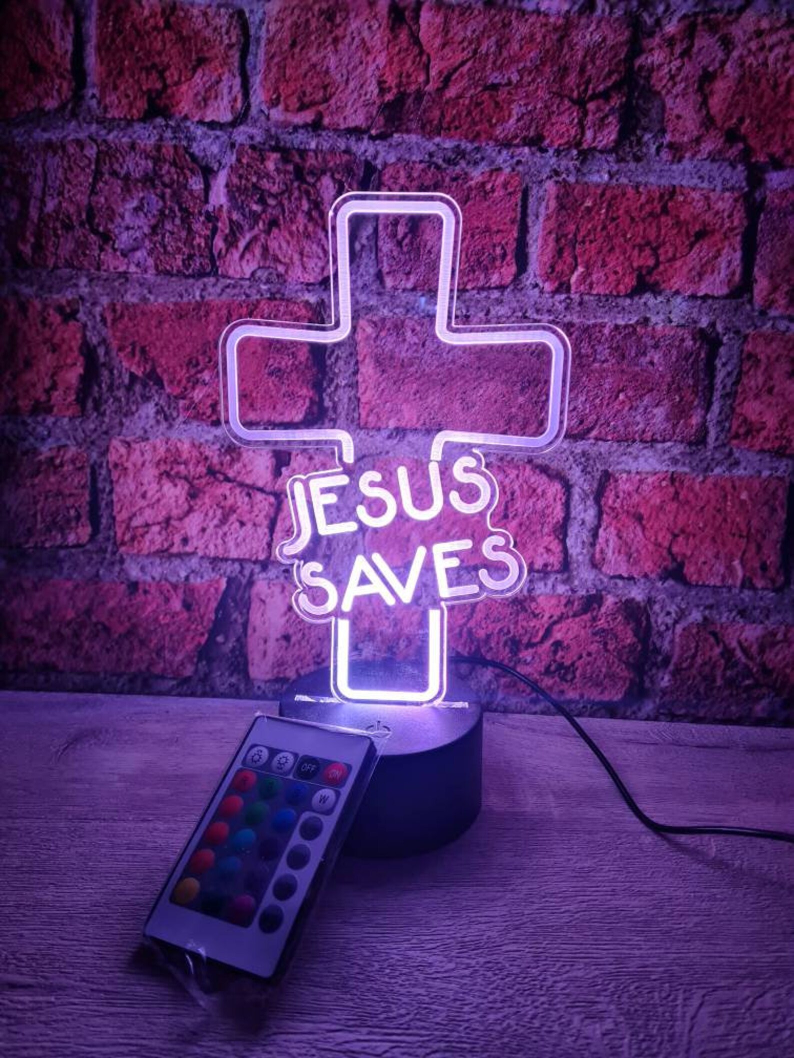 Jesus Saves Neon Crucifix Lamp LED Man Cave Religious | Etsy UK
