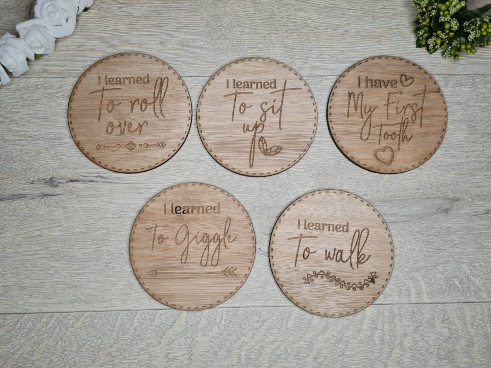 X20 Baby Wooden Milestone Disc, Cards, Photo Prop, Flatlay, Photography ...