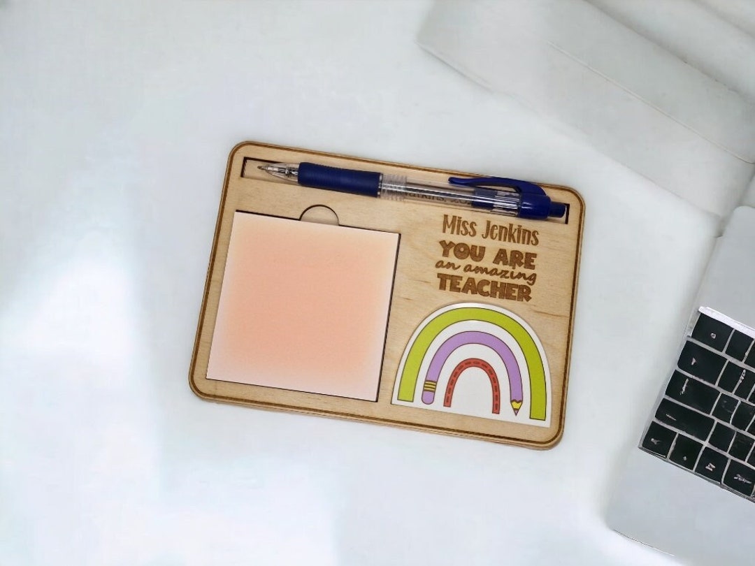 Personalised Wooden Teacher Post It Note Station - Appreciation Gift ...