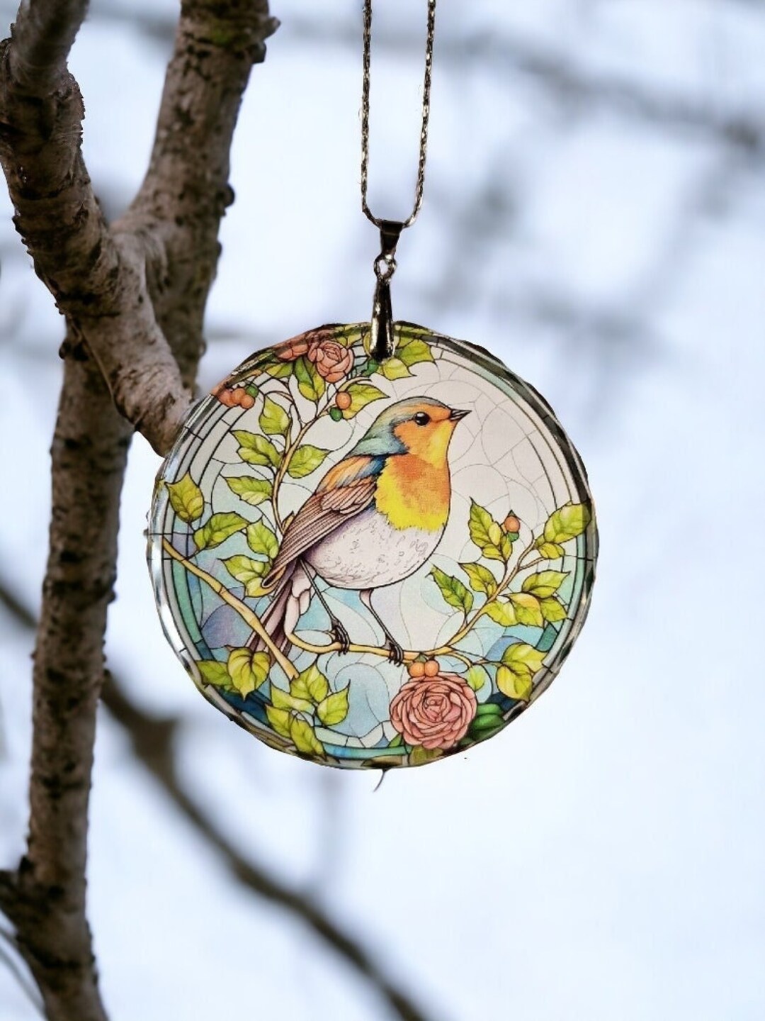 Glass Diamond Cut Edge Robin Suncatcher Ornament Bauble Decoration ...