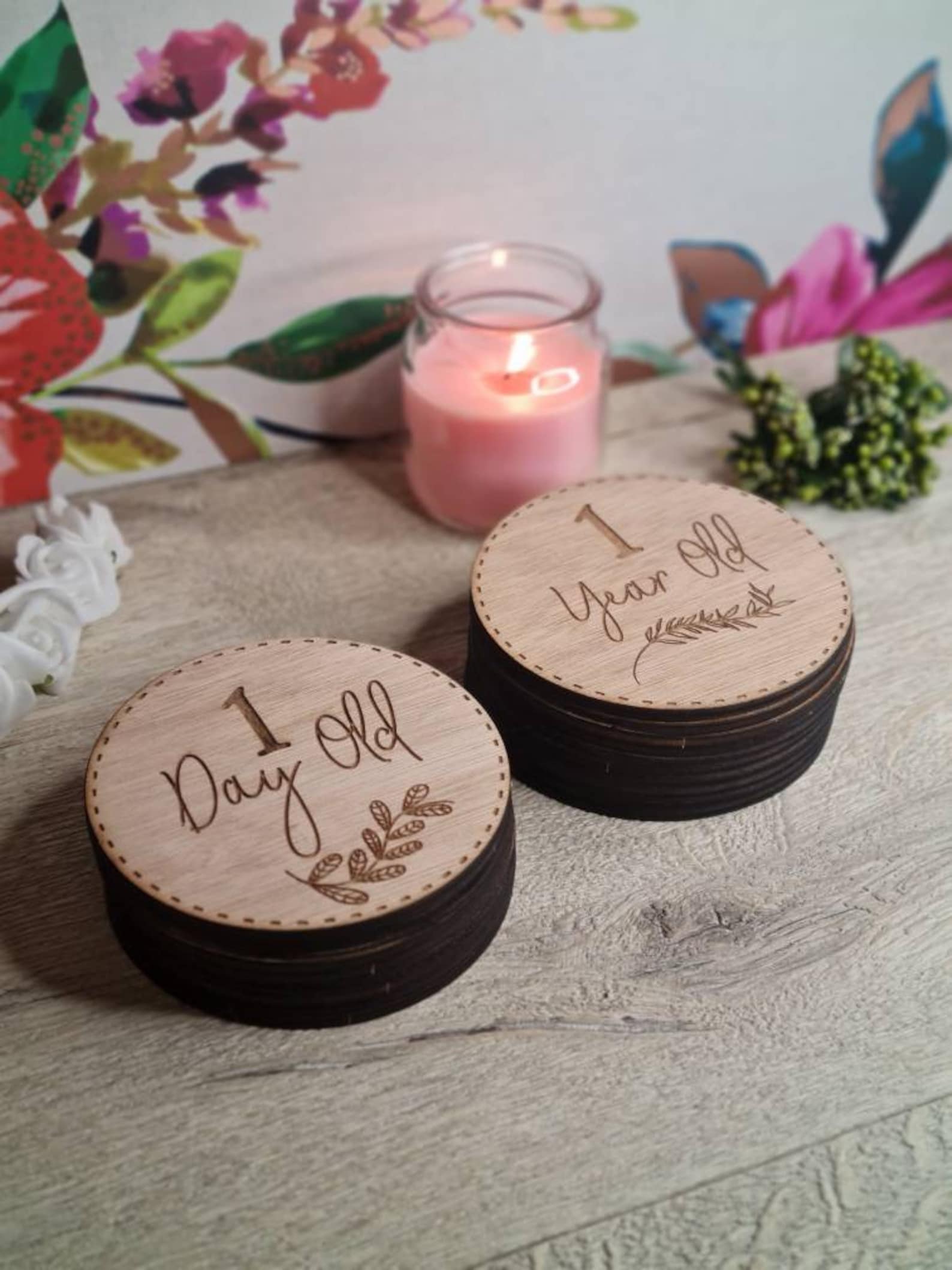 X20 Baby Wooden Milestone Disc, Cards, Photo Prop, Flatlay, Photography ...