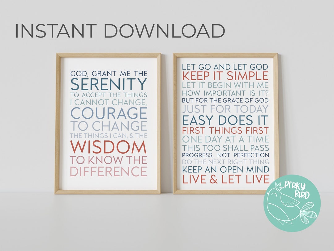Serenity Prayer & Recovery Slogans Quote Printable Set of 2 - Wall Art ...