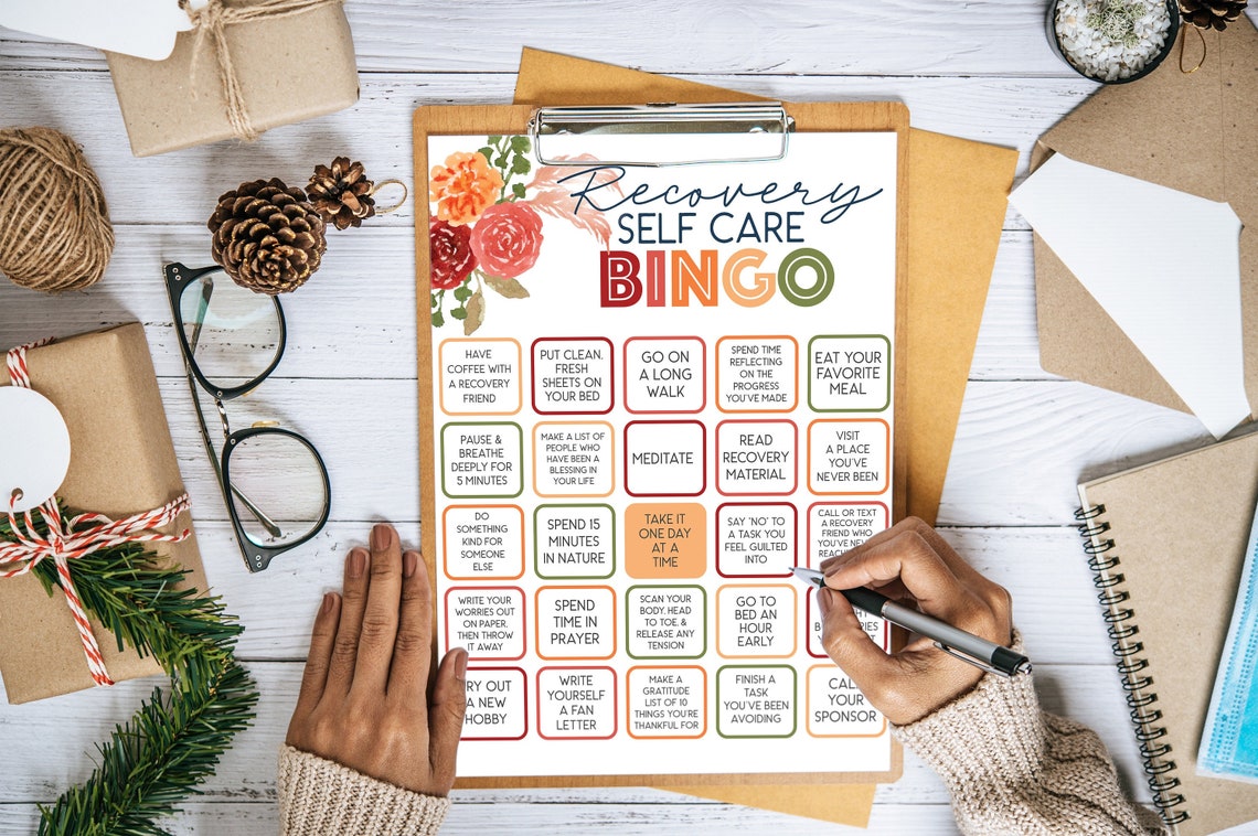 Printable Recovery Self Care Bingo Card Set Fun 25 Day Challenge for ...