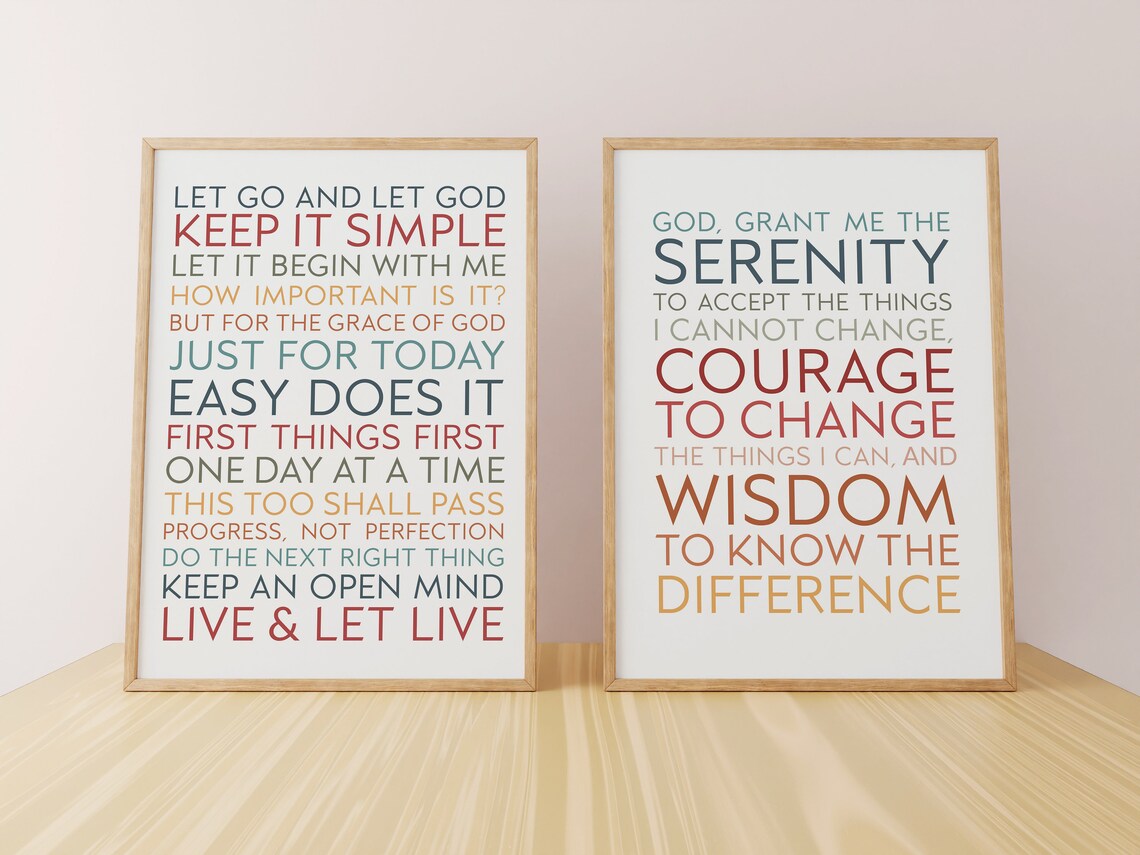 Serenity Prayer & Recovery Slogans Quote Printable Set of 2 Wall Art ...