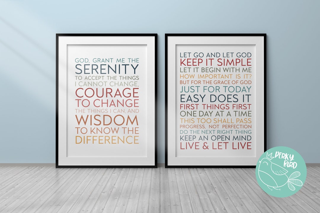 Serenity Prayer & Recovery Slogans Quote Printable Set of 2 - Wall Art ...