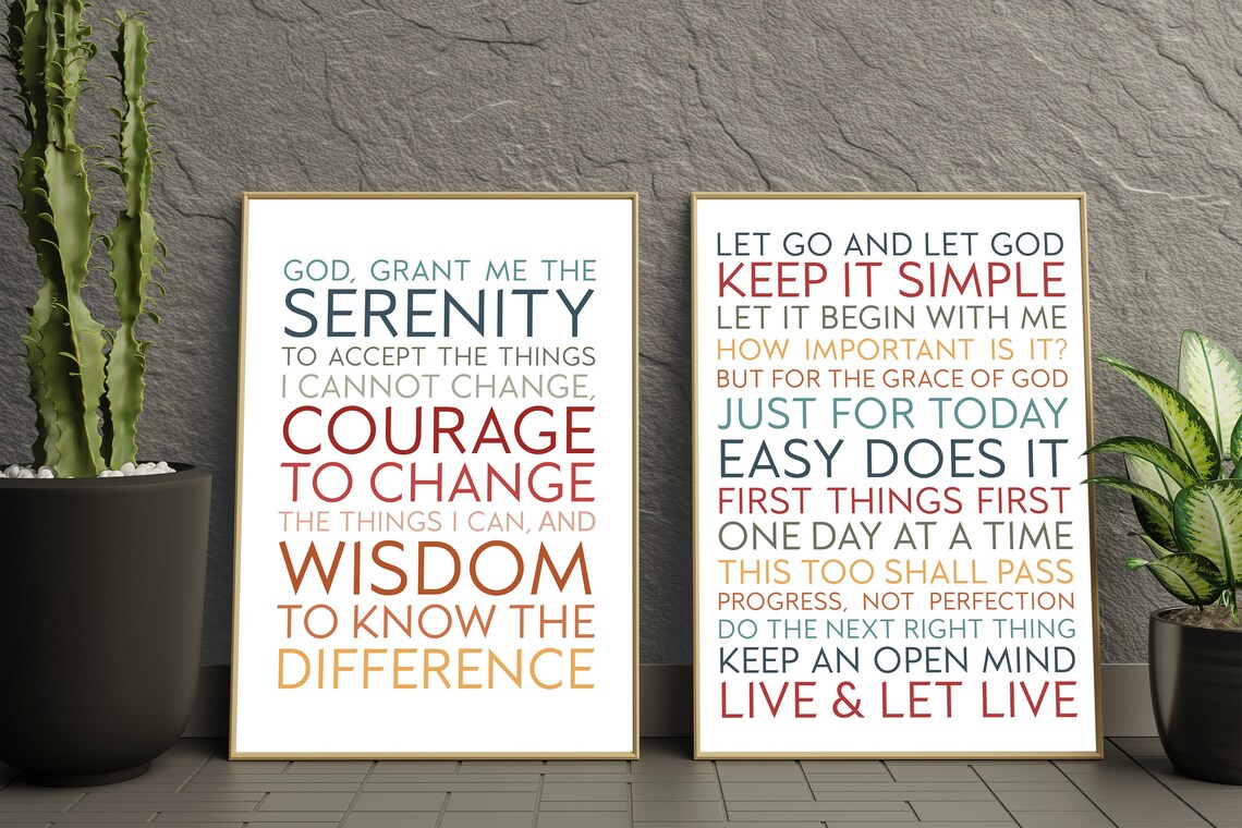 Serenity Prayer & Recovery Slogans Quote Printable Set of 2 Wall Art ...