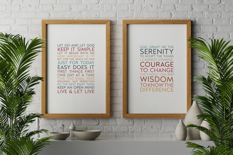 Serenity Prayer & Recovery Slogans Quote Printable Set of 2 - Wall Art ...