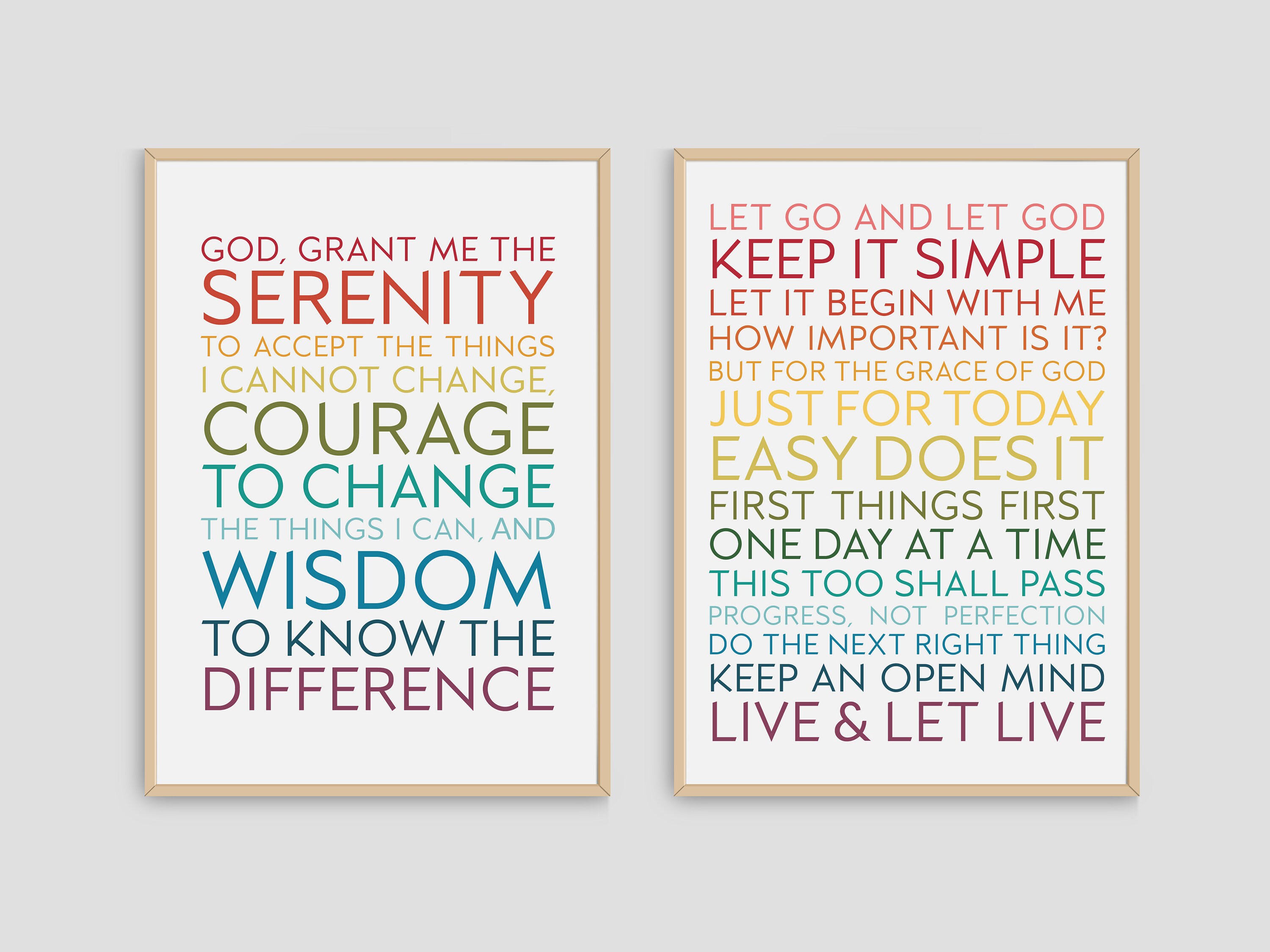 Serenity Prayer & Recovery Slogans Quote Printable Set of 2 Rainbow ...