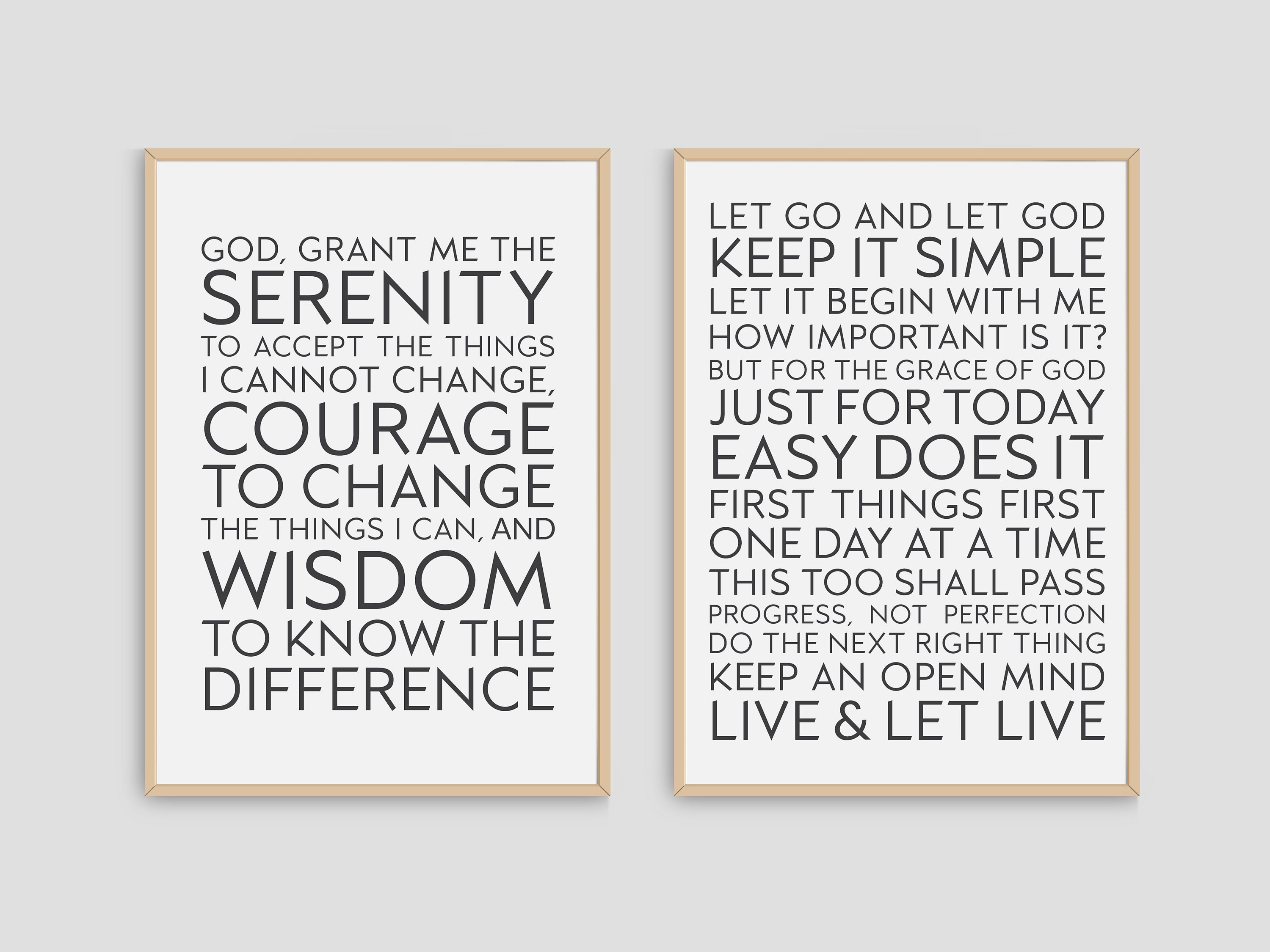 Serenity Prayer & Recovery Slogans Quote Printable Set of 2 Minimalist ...
